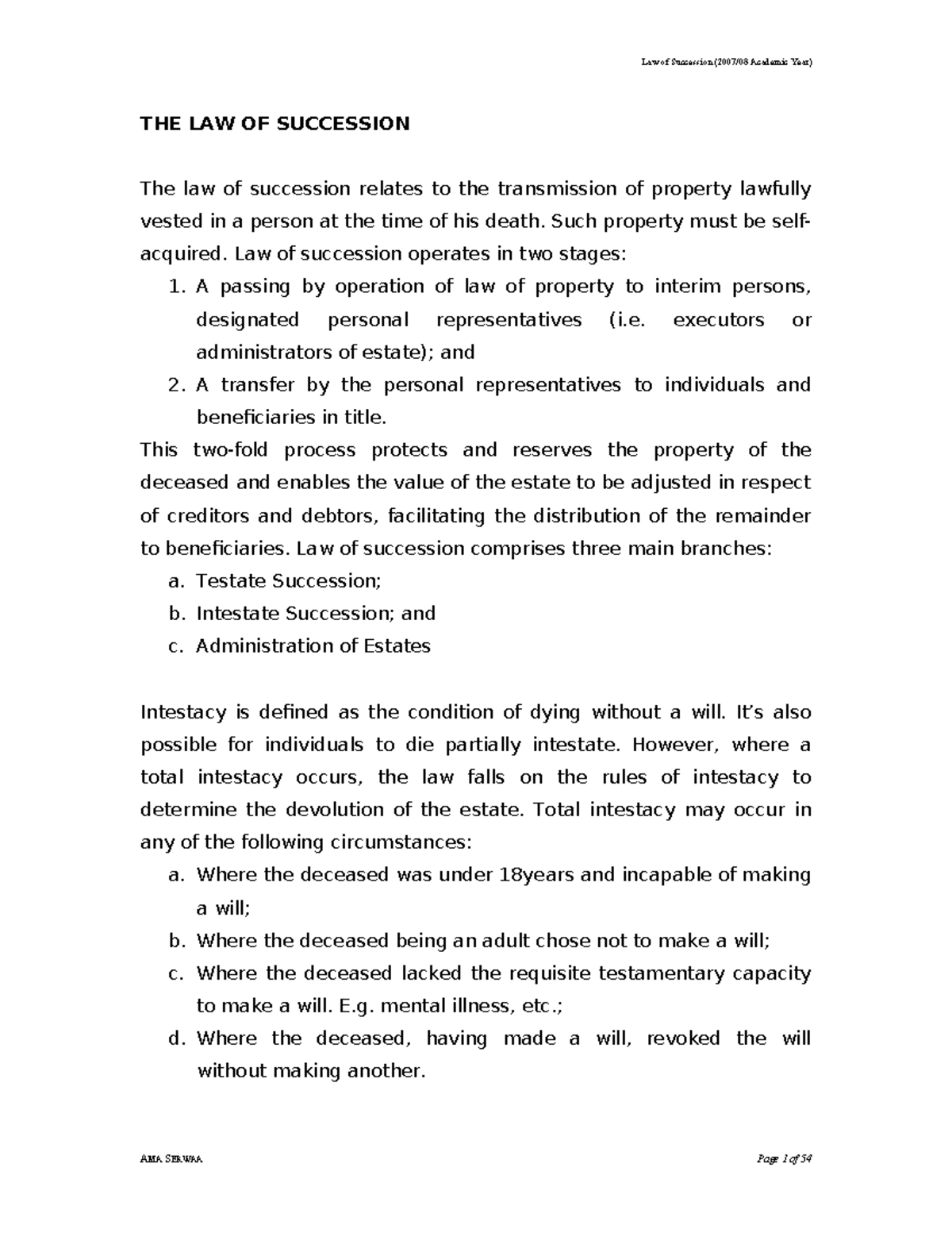 Law of Succession: Comprehensive Notes on Wills and Estates - Studocu