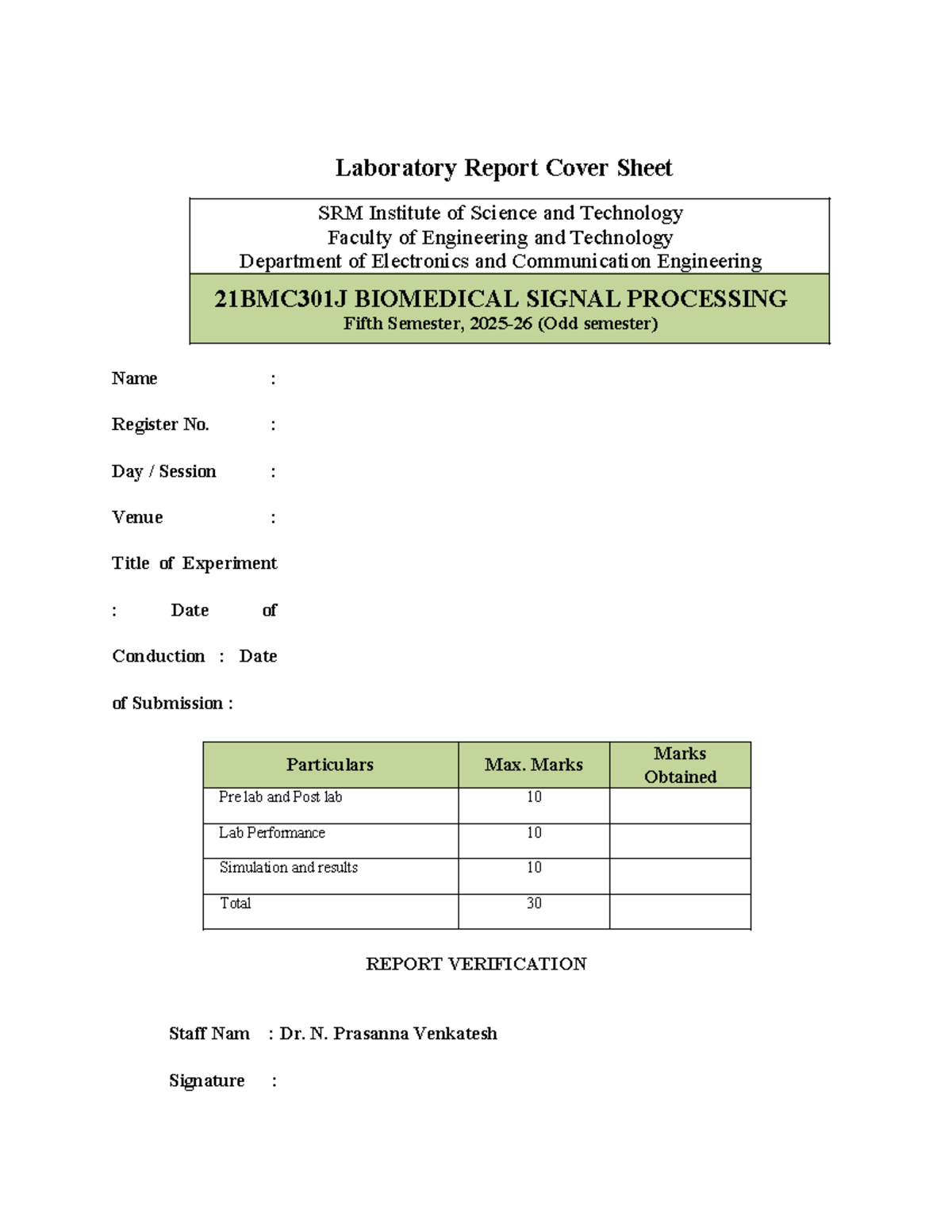 BSP Lab 2: DFT and FFT Computations Report - SRM 21BMC301J - Studocu