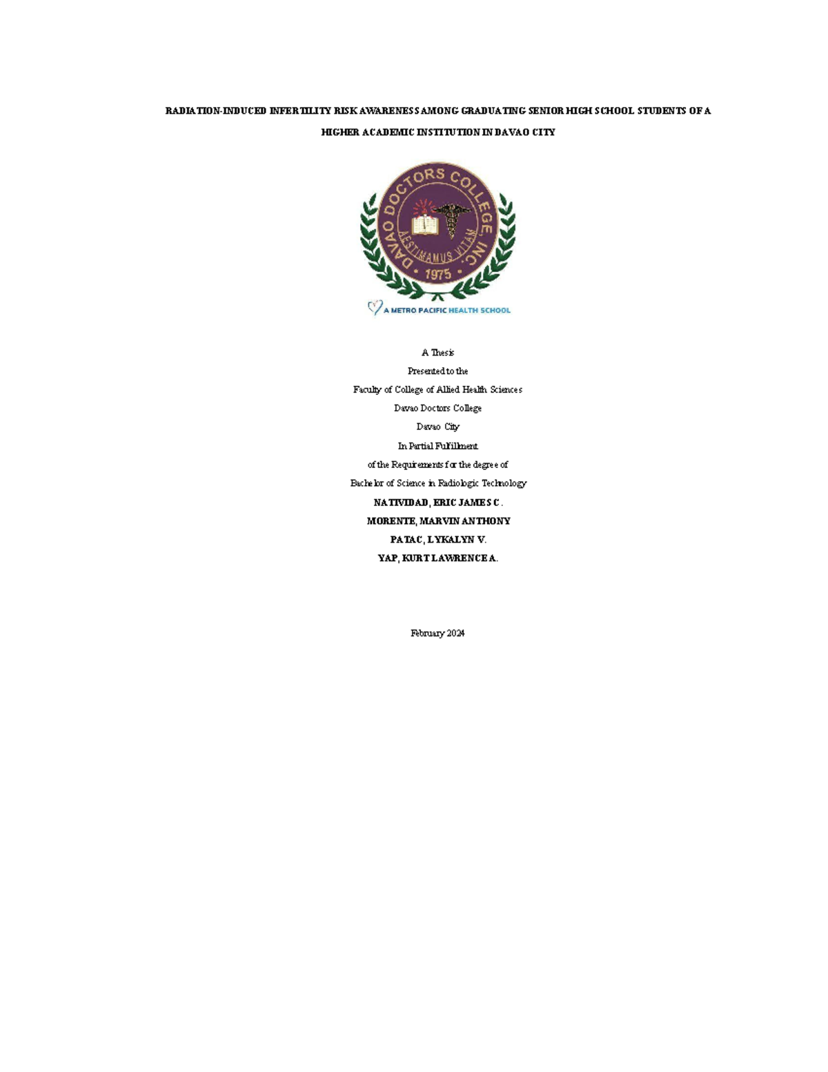 Radiation-Induced Infertility Risk Awareness among SHS Students (RDT ...