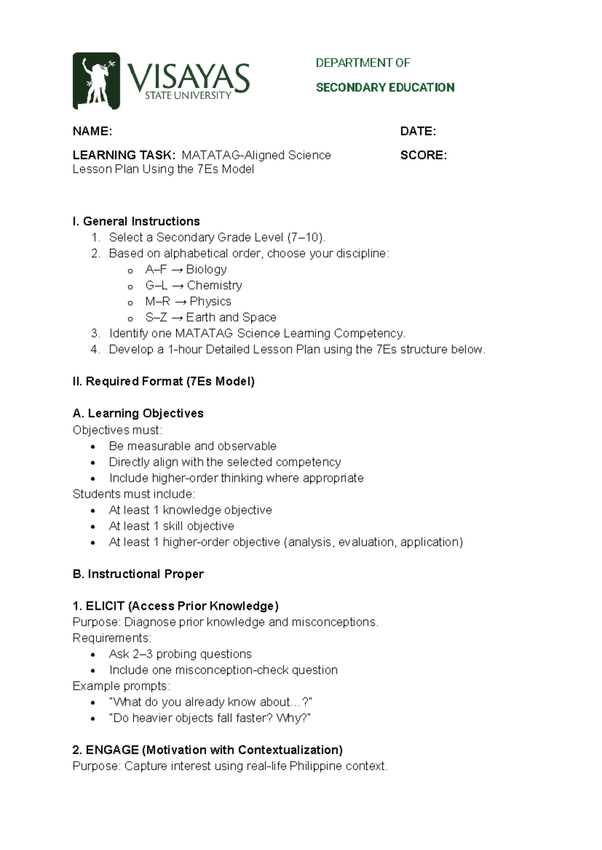 Matatag Aligned Science Lesson Plan (7Es Model) - Final Exam - Studocu