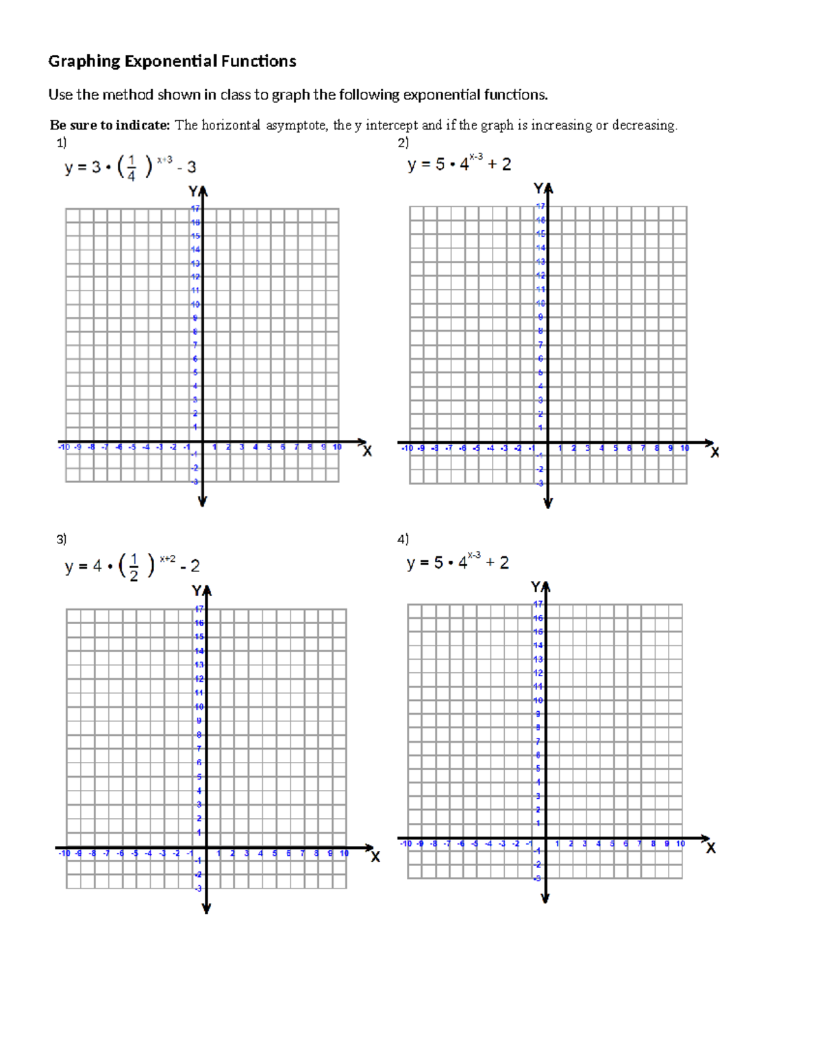 8.0 Practice Graphing Exponential Functions - Graphing Exponential ...