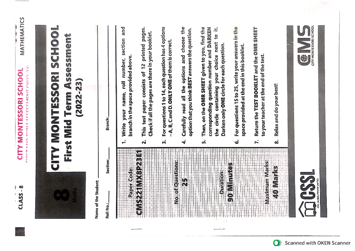 CMS221 - 8th Grade Mathematics First Midterm Assessment Guide - Studocu