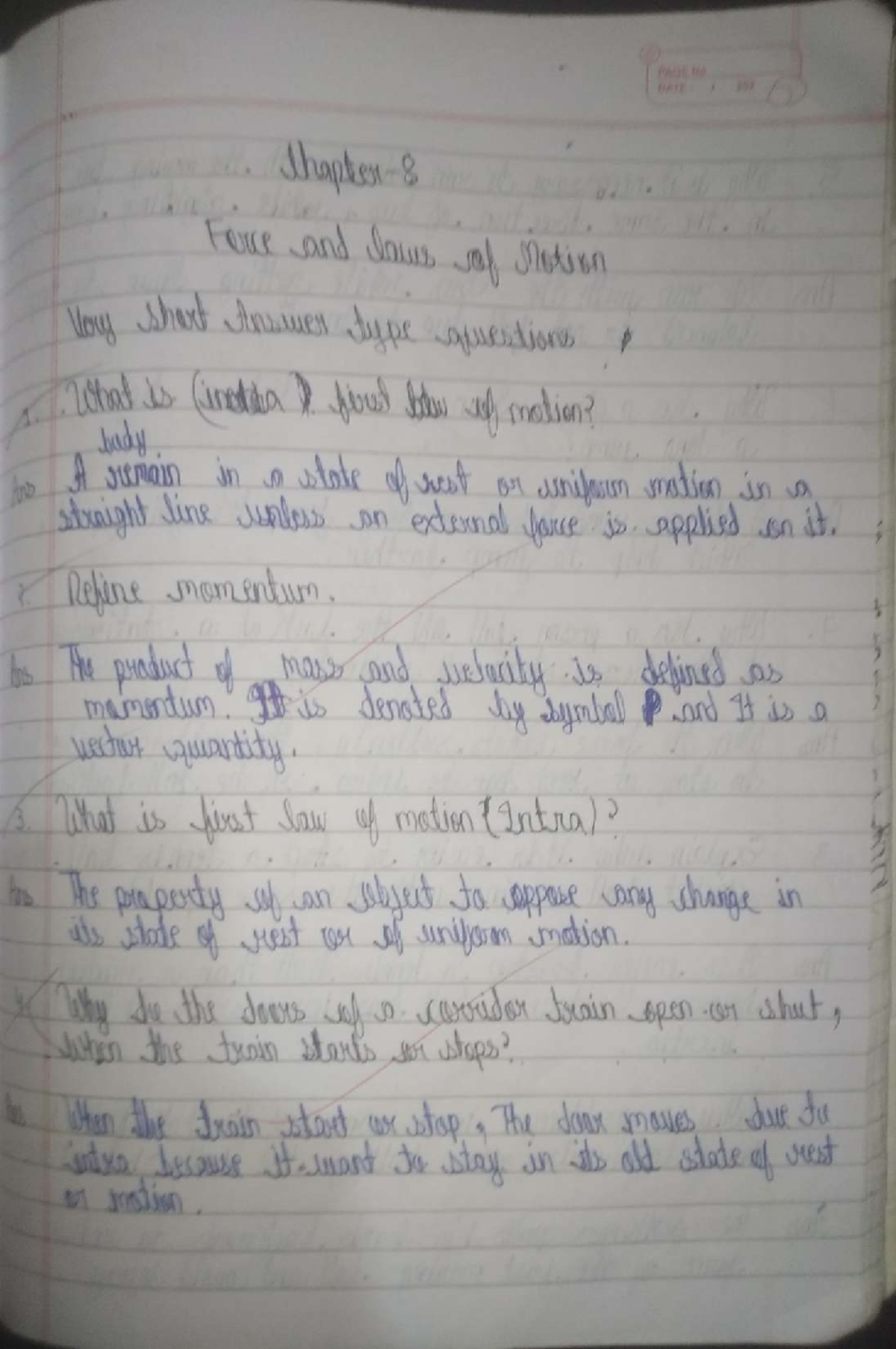 Physics Class 9: Force and Laws of Motion - Short Answer Questions ...