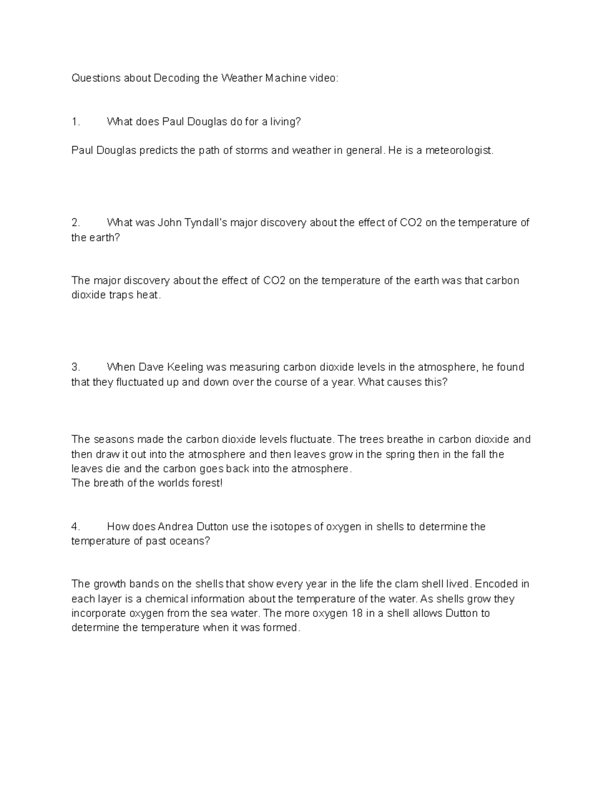 Questions on Decoding the Weather Machine Video Insights - Studocu