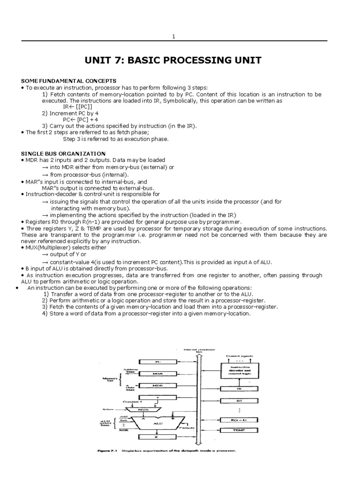 CO - 3 UNIT - Computer organization - 1 UNIT 7: BASIC PROCESSING UNIT SOME FUNDAMENTAL CONCEPTS ...