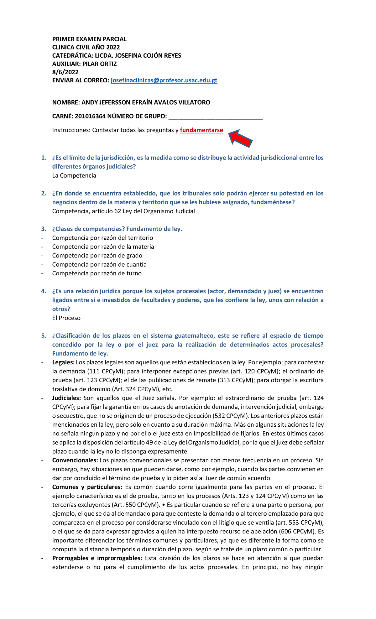Primer Examen Parcial - Clínica Civil 2022 - ANDY Jefersson Efraín ...