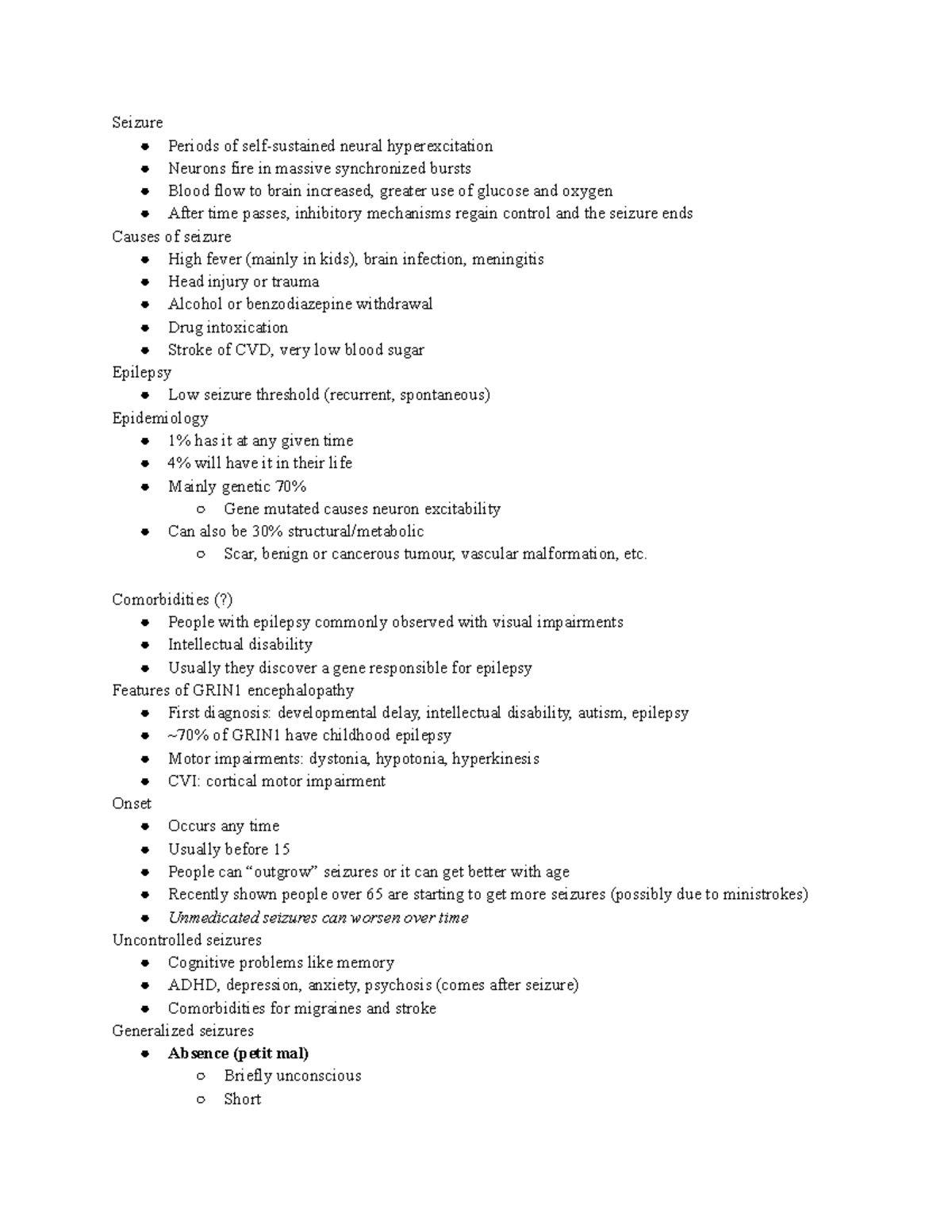 Epilepsy Notes Summarized: Causes, Symptoms, and Treatments - Studocu