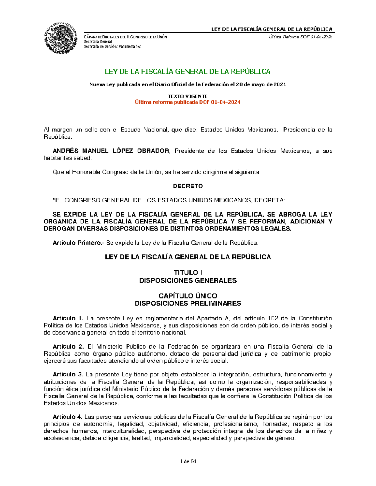 LFGR - LFGR - CÁMARA DE DIPUTADOS DEL H. CONGRESO DE LA UNIÓN ...