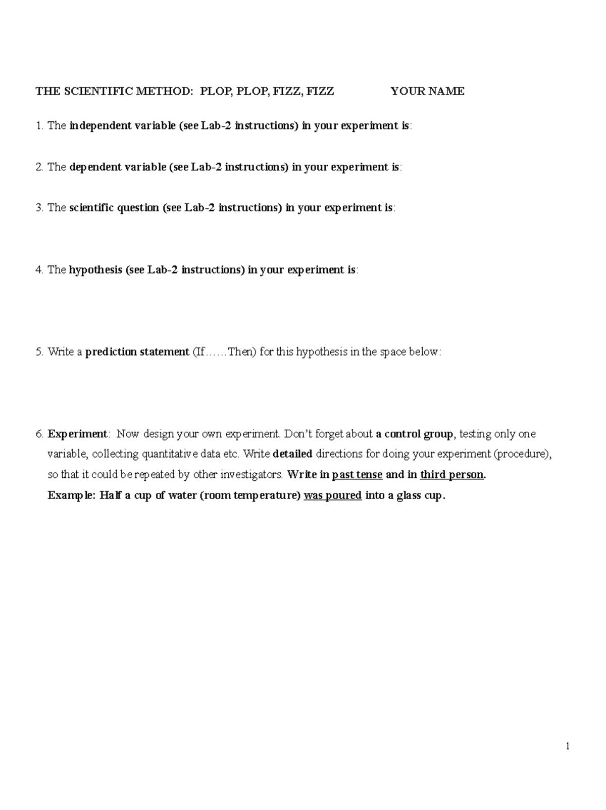 Lab 2: The Scientific Method Worksheet - PLOP & FIZZ Activities - Studocu
