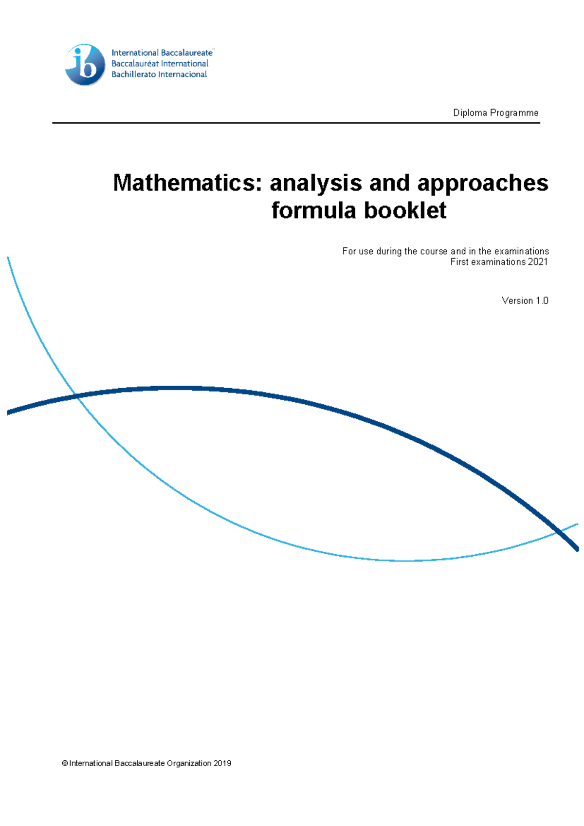 AAHL Formula Booklet - © International Baccalaureate Organization 2019 ...