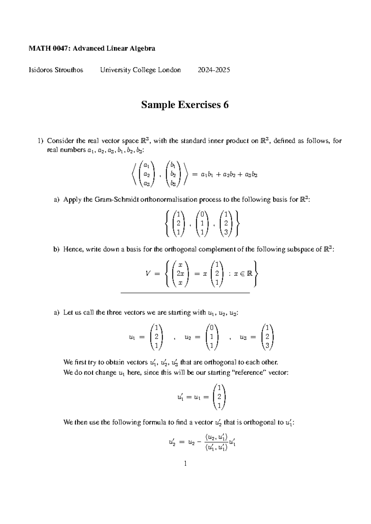 MATH 0047: Sample Exercises on Advanced Linear Algebra Concepts - Studocu