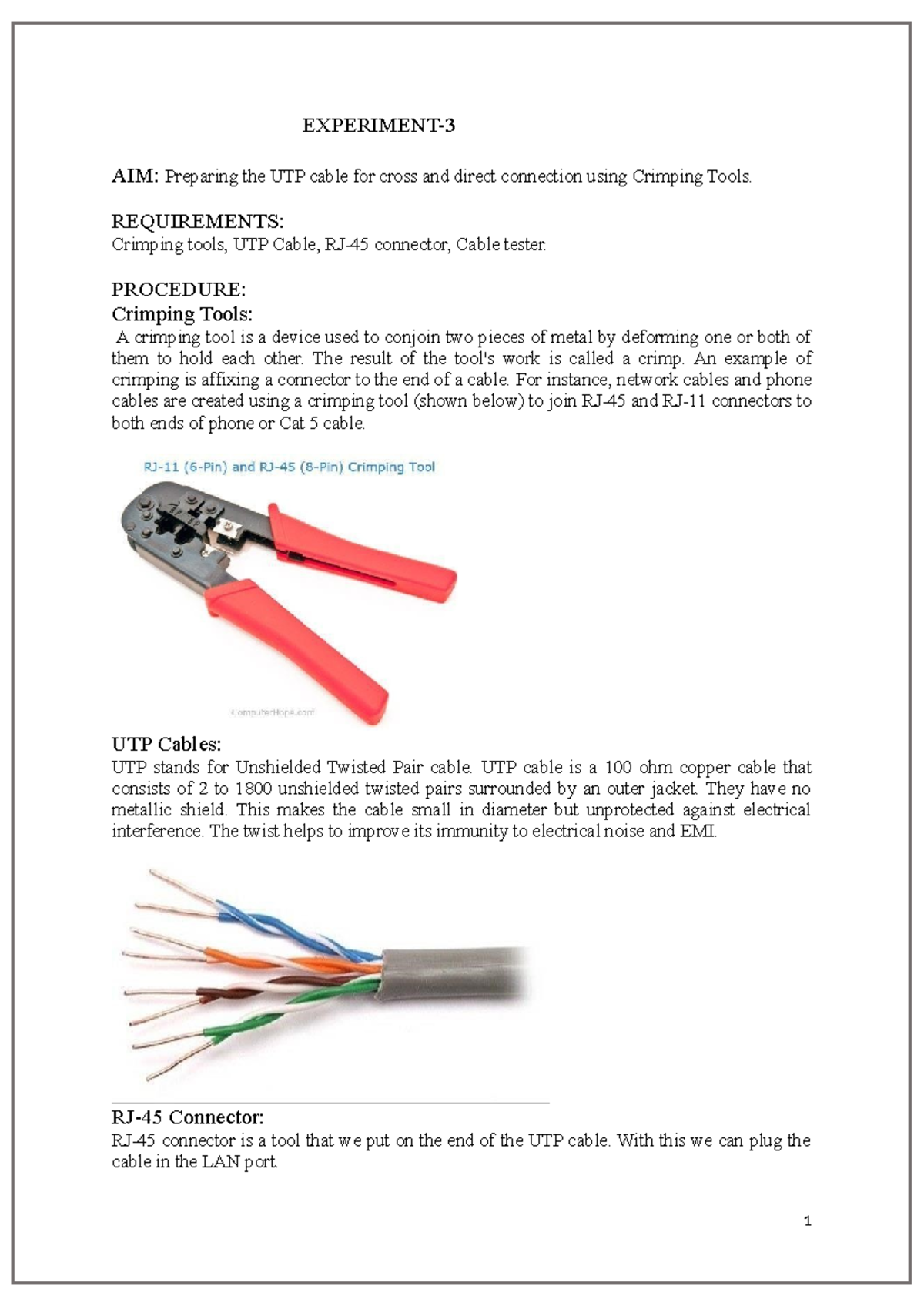 Practical 3 - UTP Cable Preparation & Crimping Techniques - Studocu