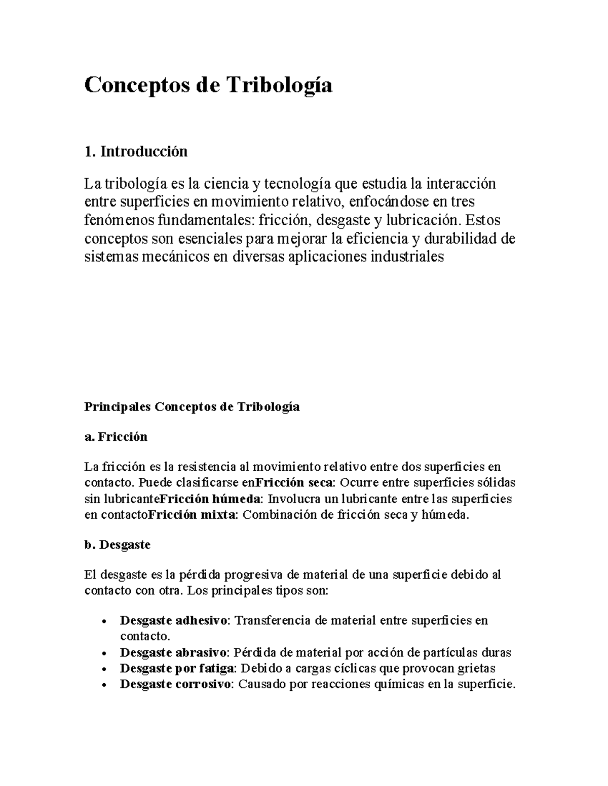 Conceptos Clave de Tribología: Fricción, Desgaste y Lubricación - Studocu