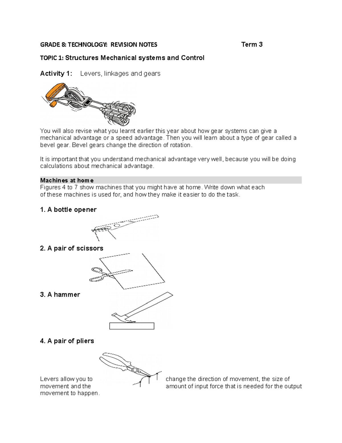 00 Grade 8- Technology-Revision notes - GRADE 8: TECHNOLOGY: REVISION ...