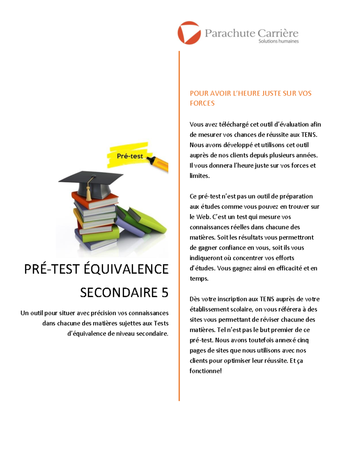 Préalable Test d'Équivalence pour le Secondaire 5 (Pré-Test) - Studocu