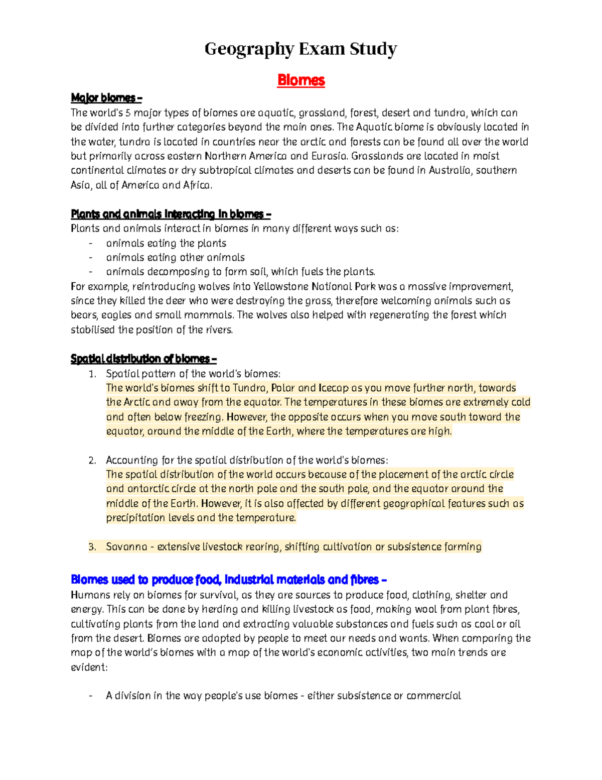 Geography Exam Study: Major Biomes and Their Interactions - Studocu
