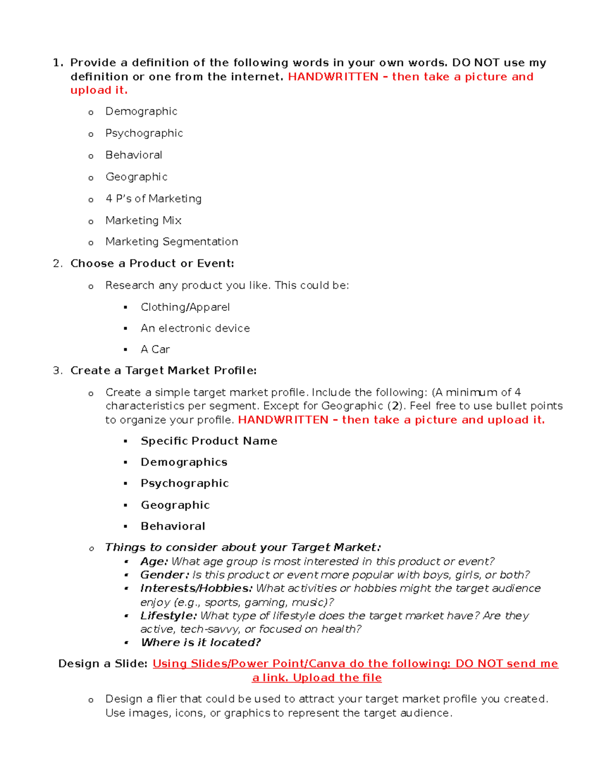 Product Target Market & Segmentation Assignment Guide - Studocu