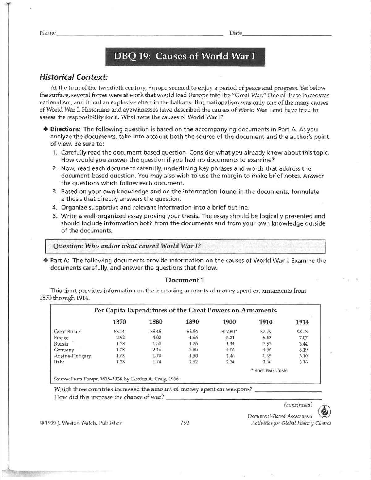 DBQ 19: Exploring the Causes of World War I and Their Impact - Studocu