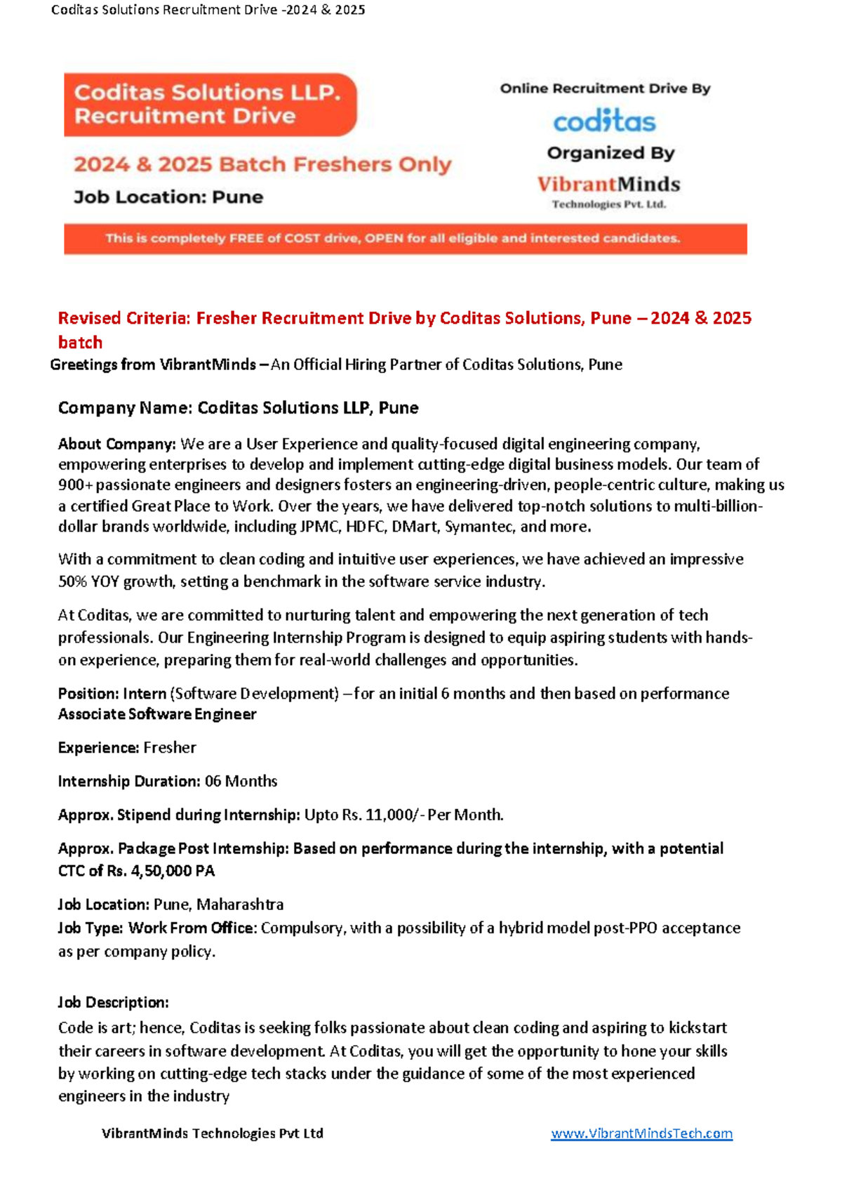 Coditas Recruitment Drive for Software Developer -2024 & 2025 - Vibrant ...