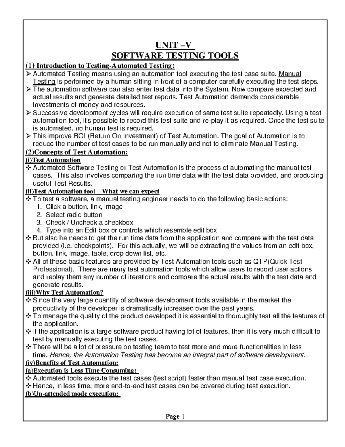 Software Testing Methodologies Unit IV: Test Automation Tools and ...