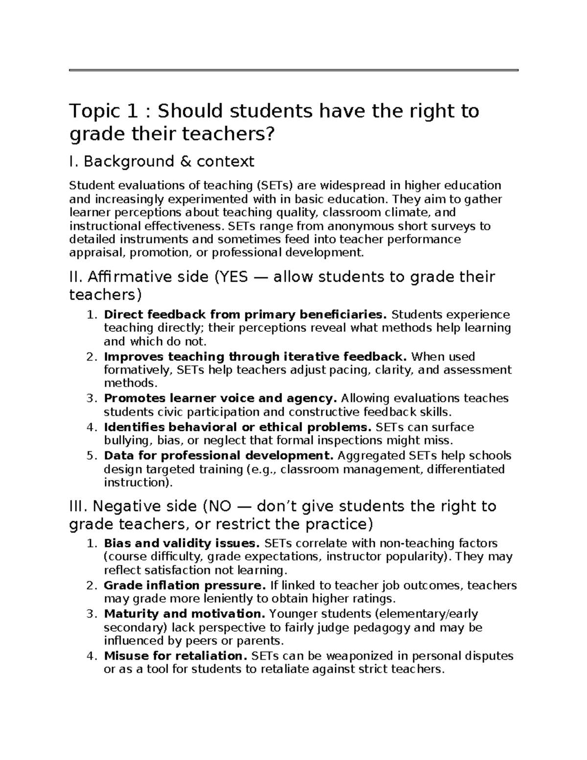 Debate Research: Should Students Grade Their Teachers? (Topic 1) - Studocu