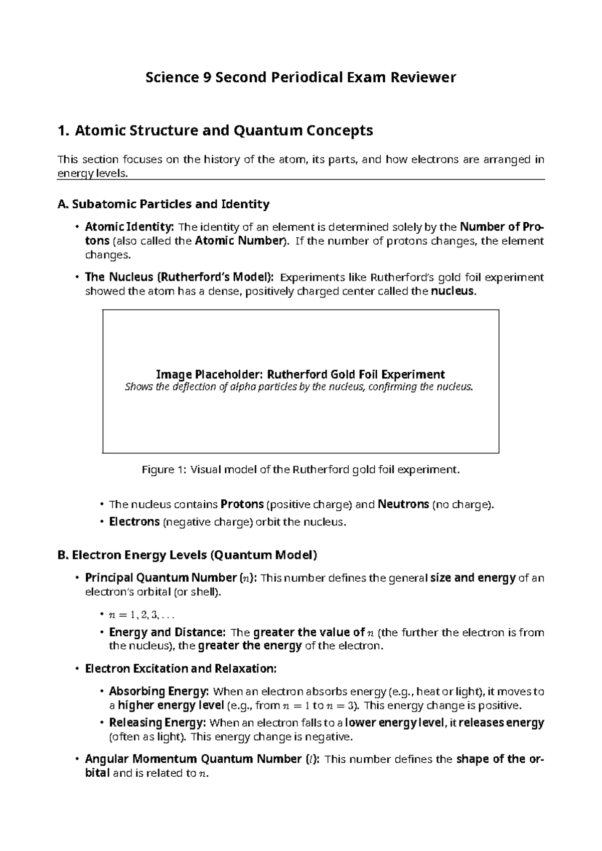 Science 9 Second Periodical Exam Reviewer: Atomic Structure & Bonding ...
