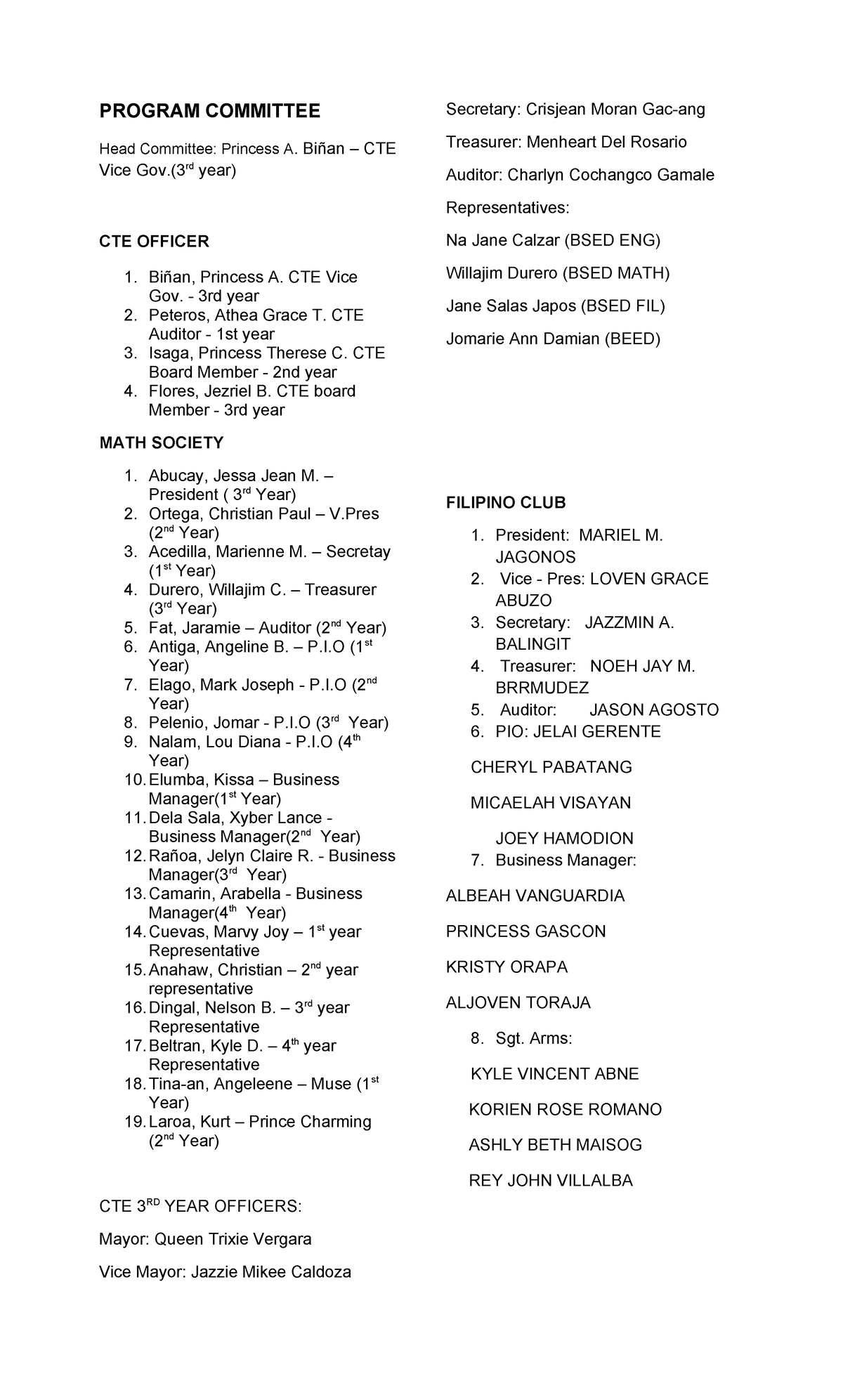 Program- Committee-REAL - PROGRAM COMMITTEE Head Committee: Princess A ...