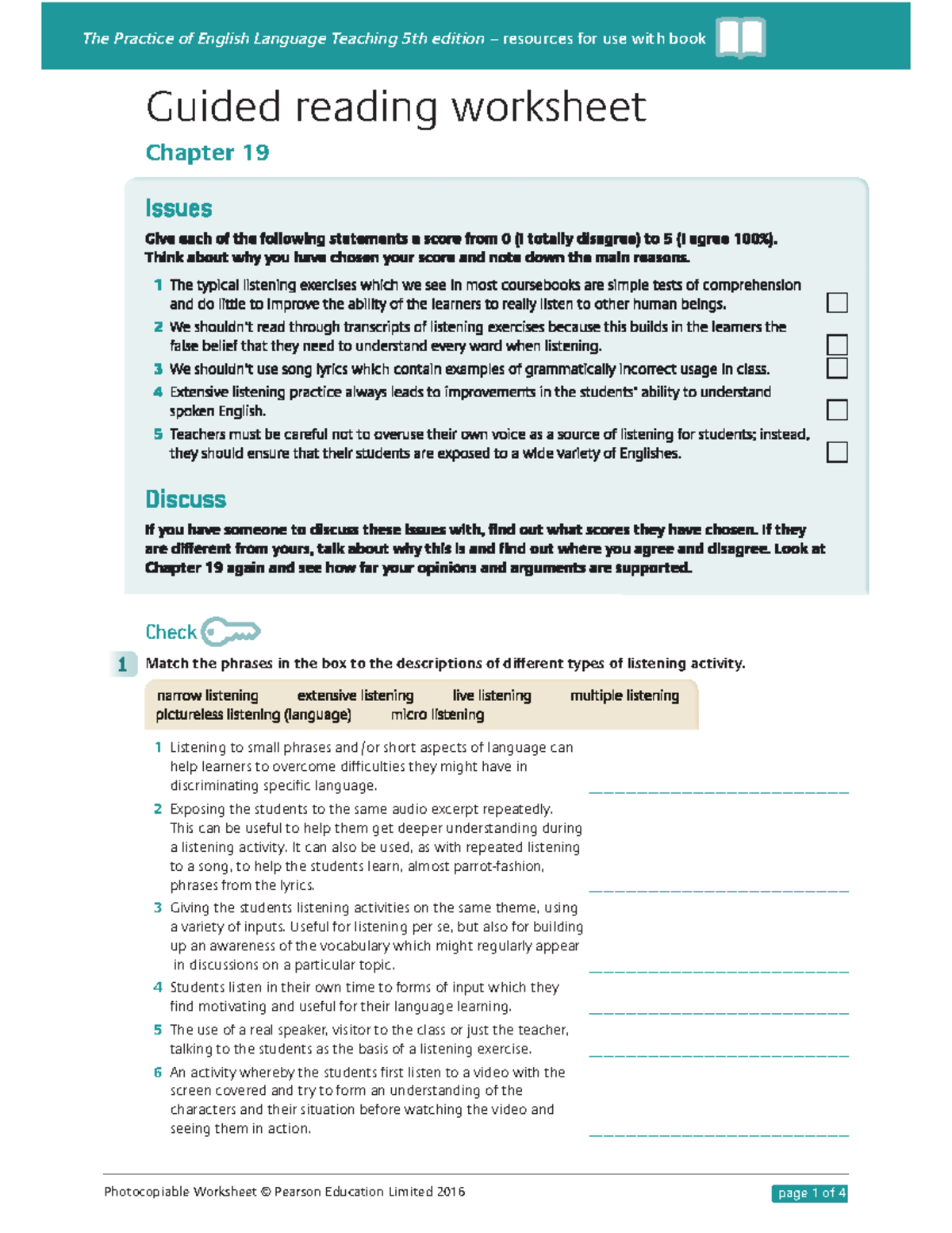 Week 8 Teaching listening - Photocopiable Worksheet © Pearson Education ...