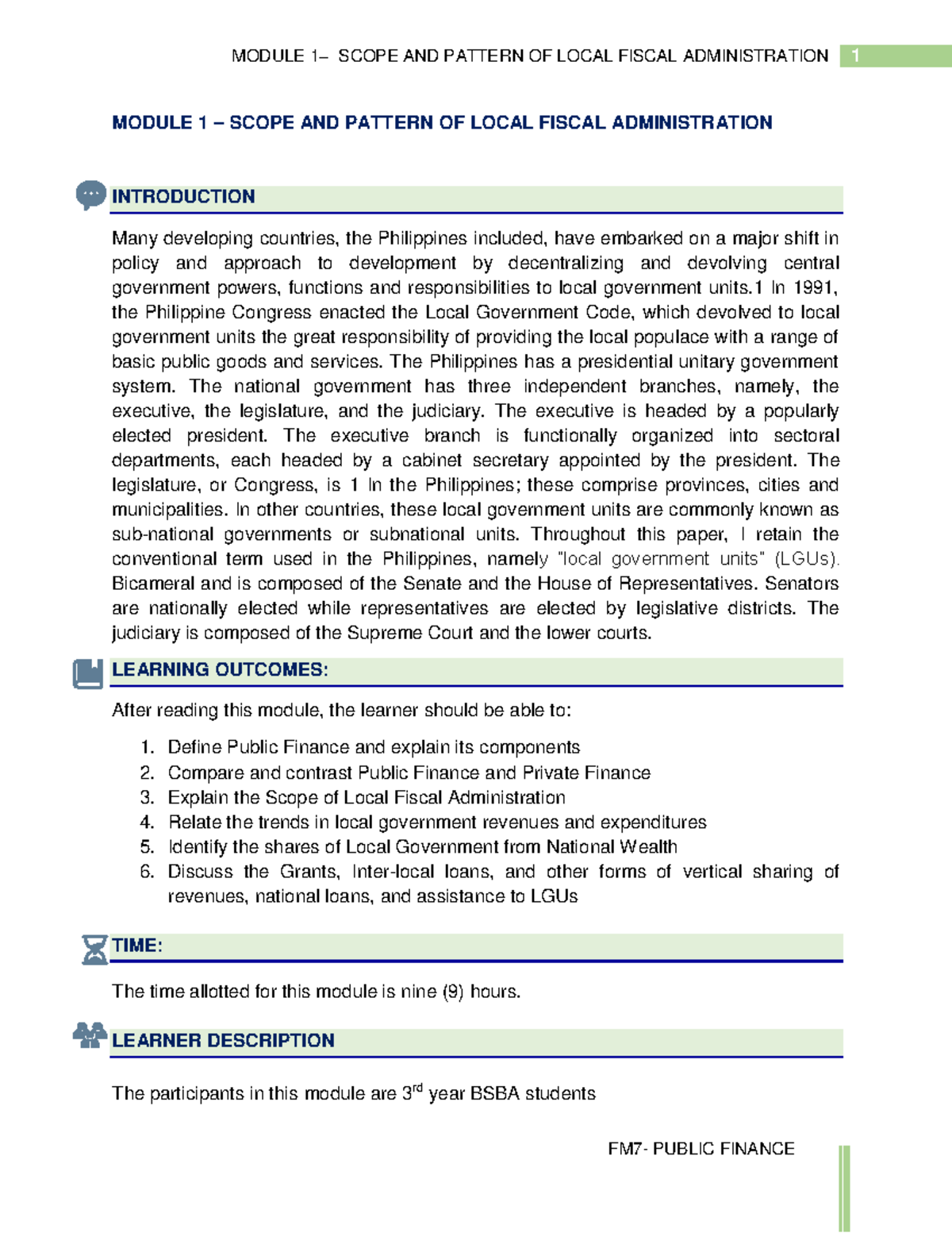 Module 1 - Overview of Local Fiscal Administration (BSBA) - Studocu