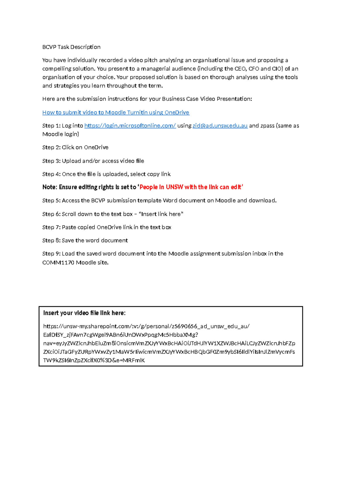 BCVP Task Description: Video Pitch Guidelines for COMM1170 - Studocu