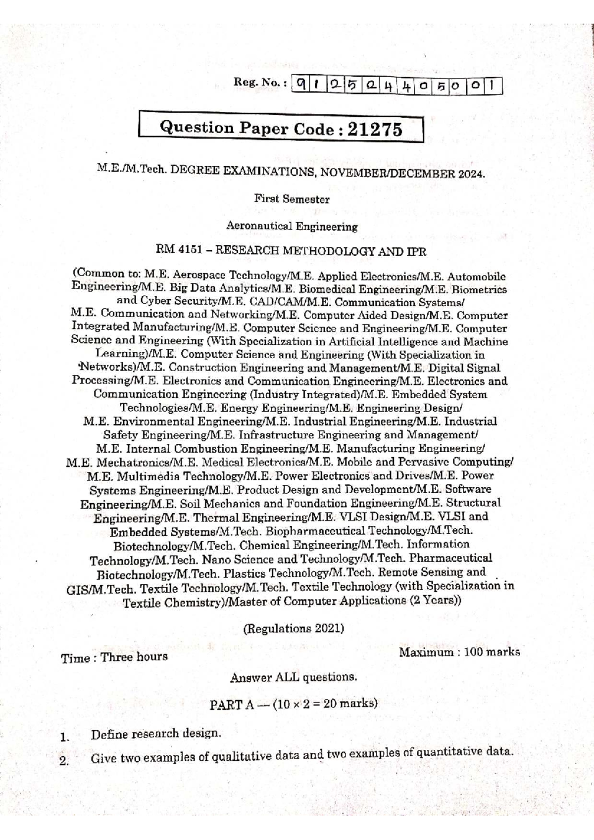 RM4151 - Research Methodology & IPR Exam Paper 2024 - Studocu