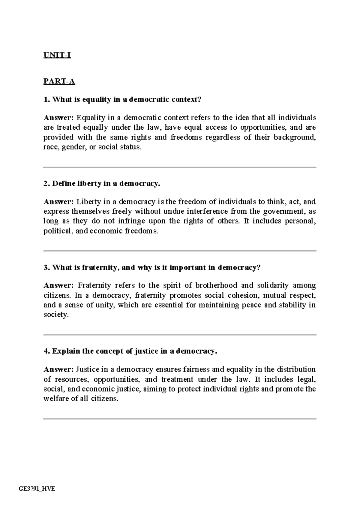 GE3791_HVE 2 Mark Questions on Democracy Concepts and Movements - Studocu