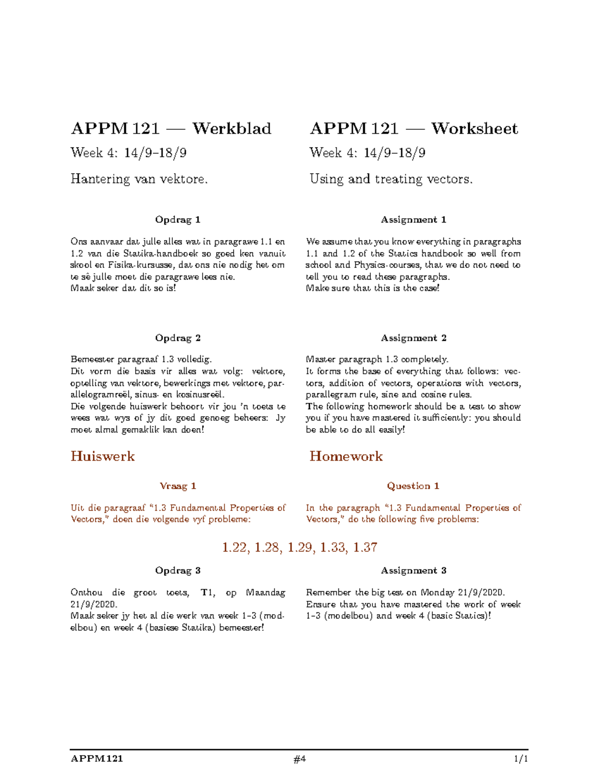 APPM 121 — Week 4 Worksheet on Vectors and Assignments - Studocu