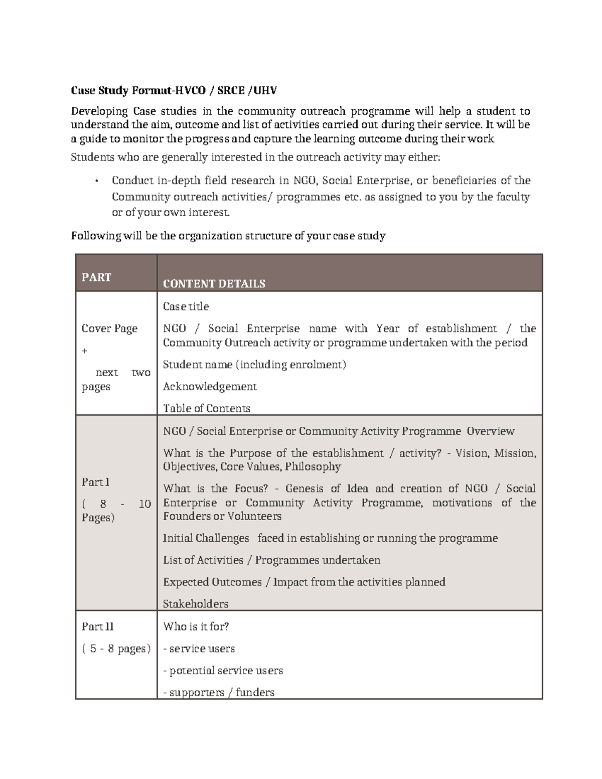 Case Study Format for Community Outreach - SRCE-UHV - Studocu