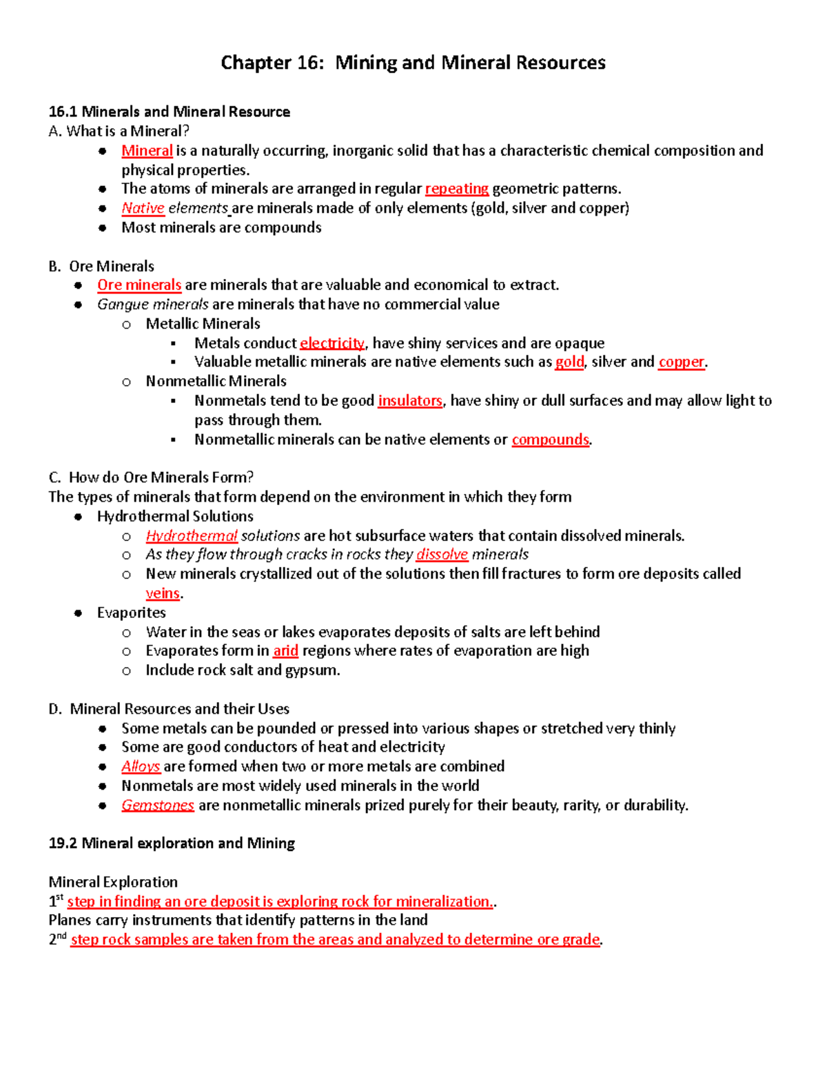 Mining and Mineral Resources: Guided Notes for Chapter 16 - Studocu