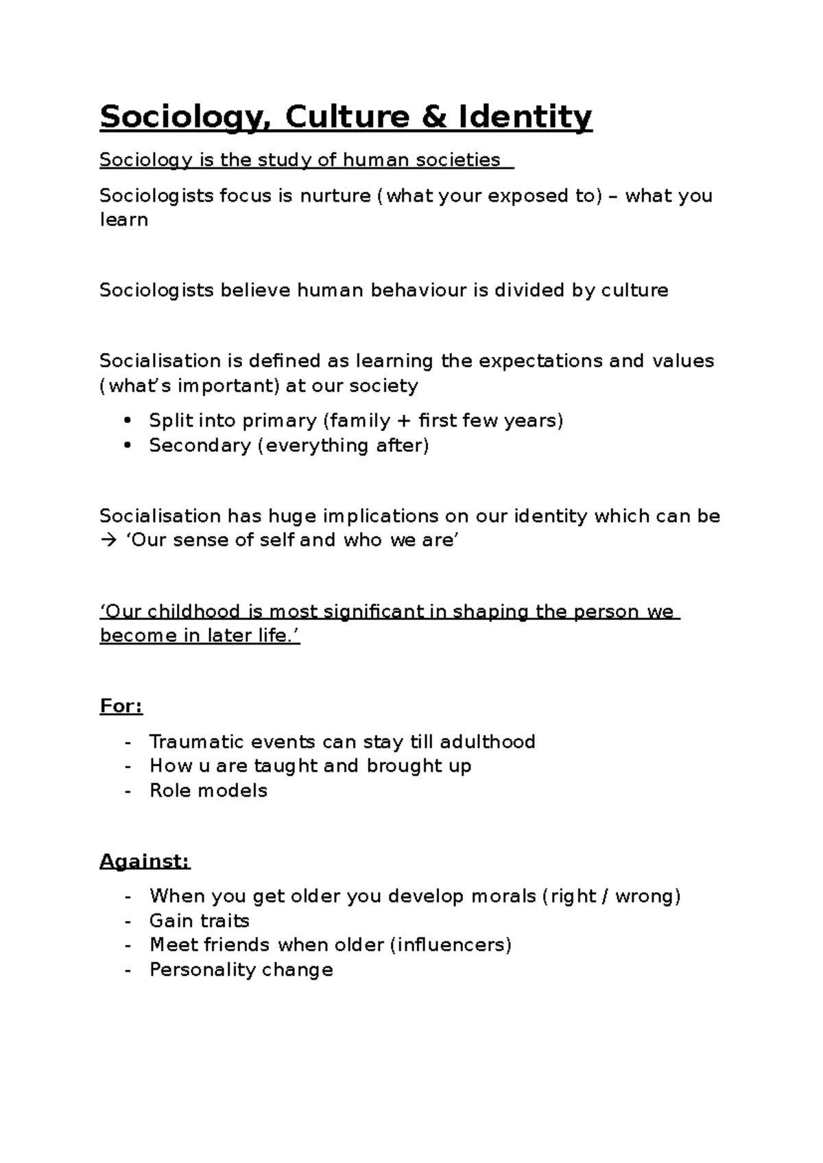 Sociology - Assignments - Sociology, Culture & Identity Sociology is ...