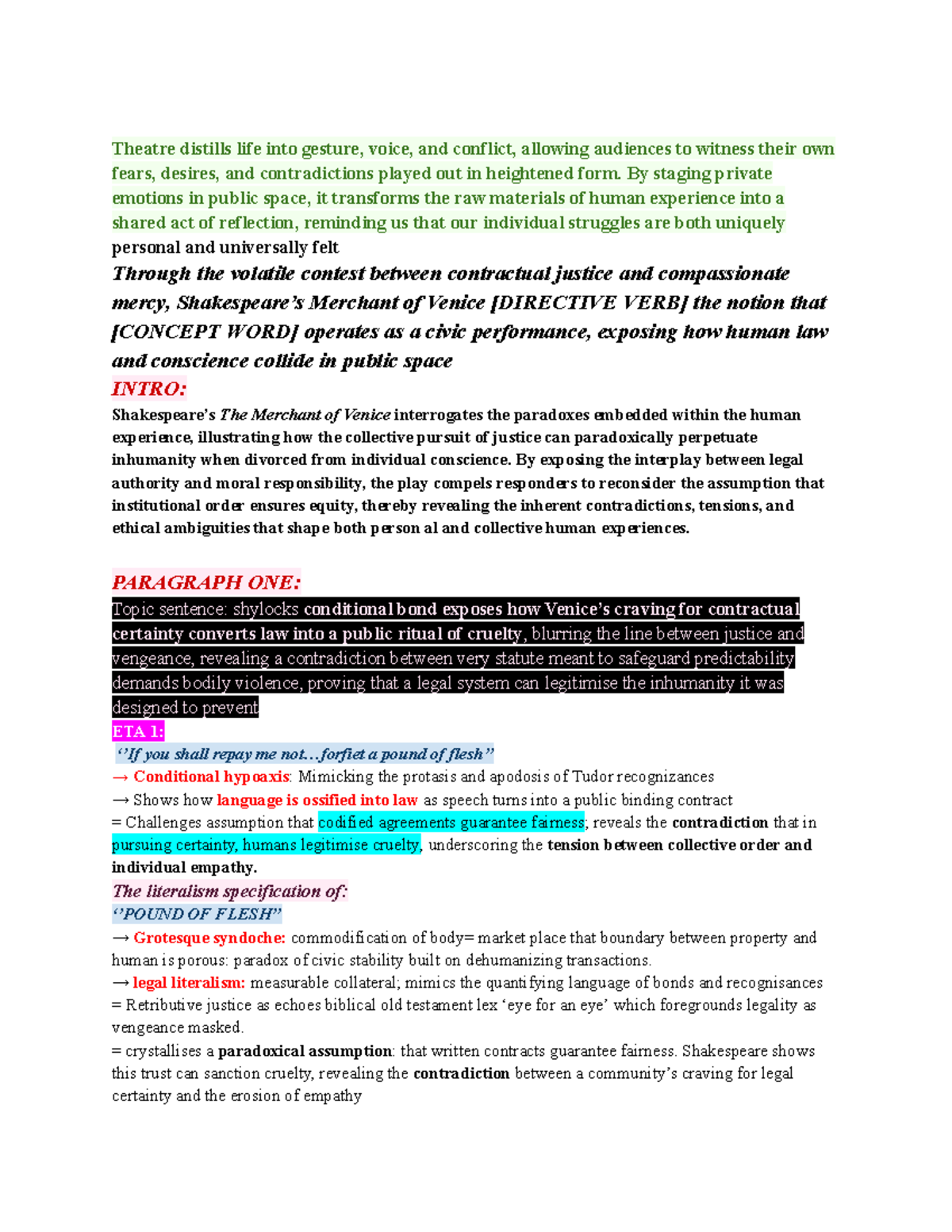 Common Mod: Merchant of Venice Skeleton Essay Analysis - Studocu