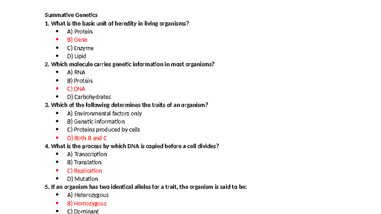 Genetics 101: Key Concepts and Revision Questions for Summative Exam ...