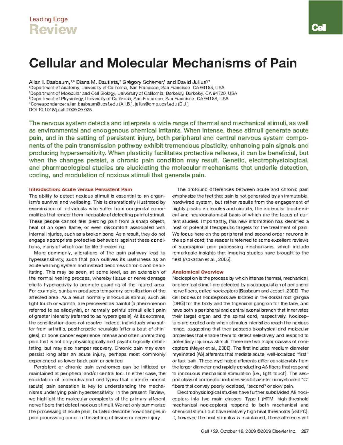 Cellular and Molecular Mechanisms of Pain: Insights into Peripheral and ...