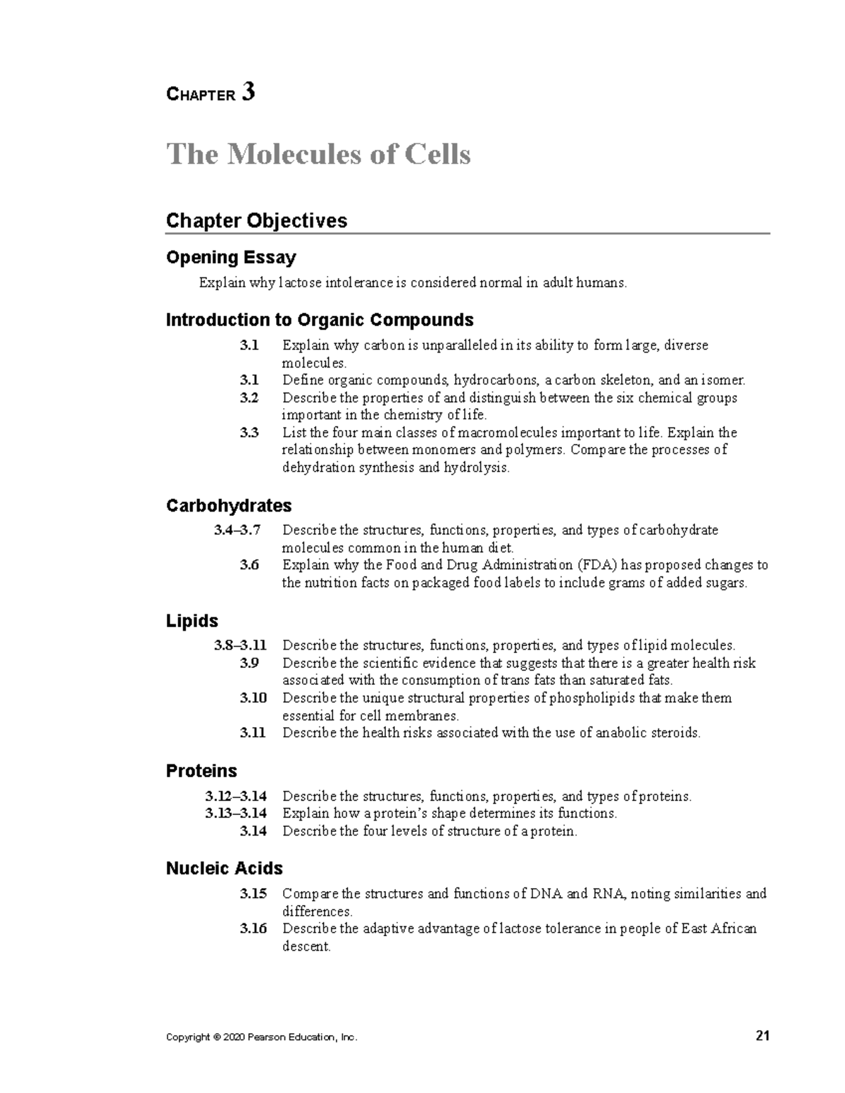 CH 3 Study Guide - practice - CHAPTER 3 The Molecules of Cells Chapter Objectives Opening Essay ...