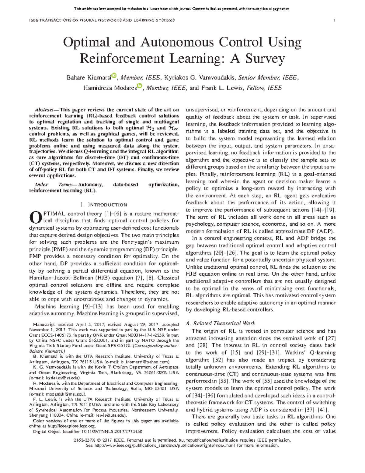 390 Good Survey Ieee Trans On Nns 2018 Ieee Transactions On Neural Networks And Learning