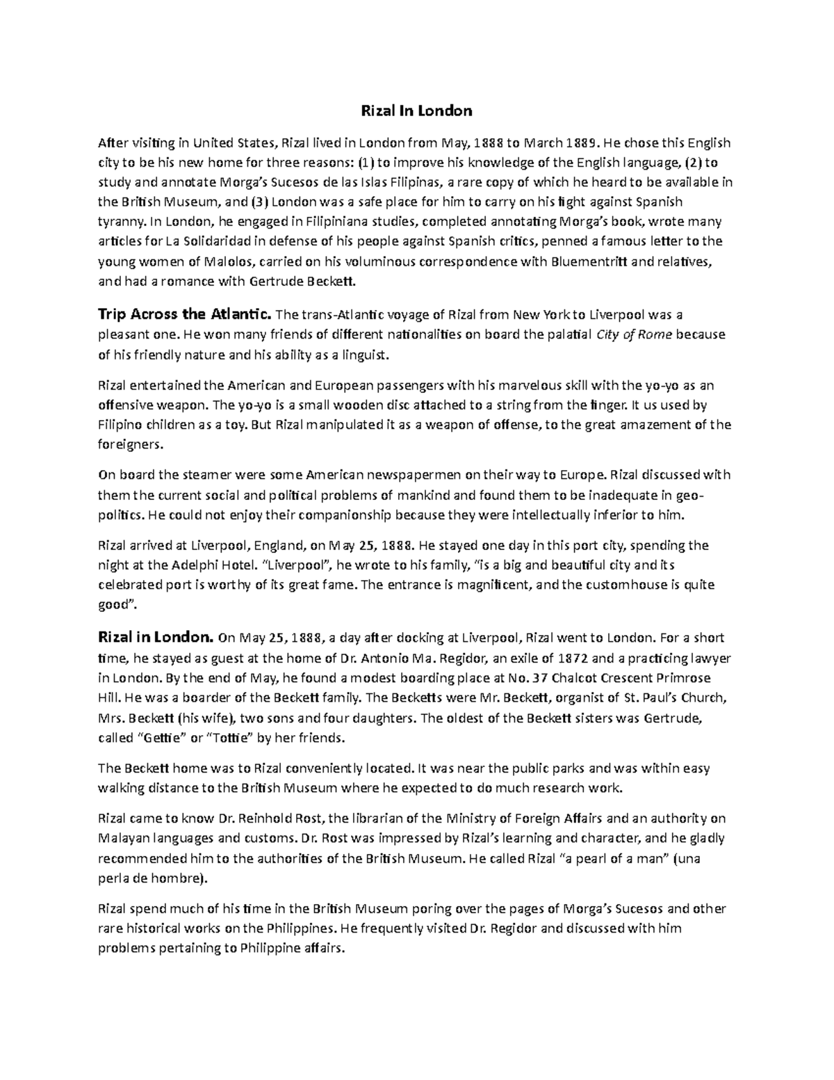 GE 9 Chapter 14 - Rizal in London - Rizal In London After visiting in ...