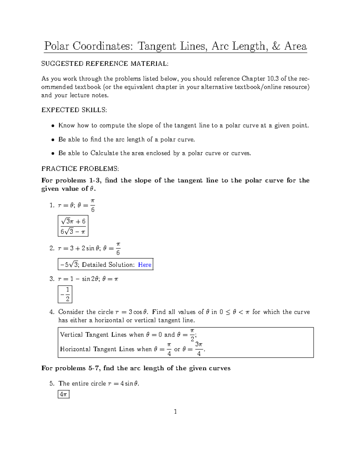 Homework 10: Polar Coordinates - Tangent Lines, Arc Length, Area - Studocu