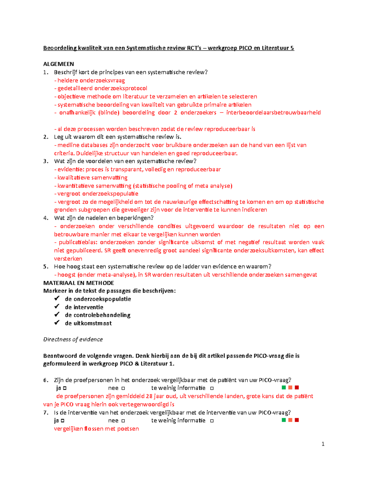 PICO WG 5 Systematic Review Analysis and Evaluation Guide - Studeersnel