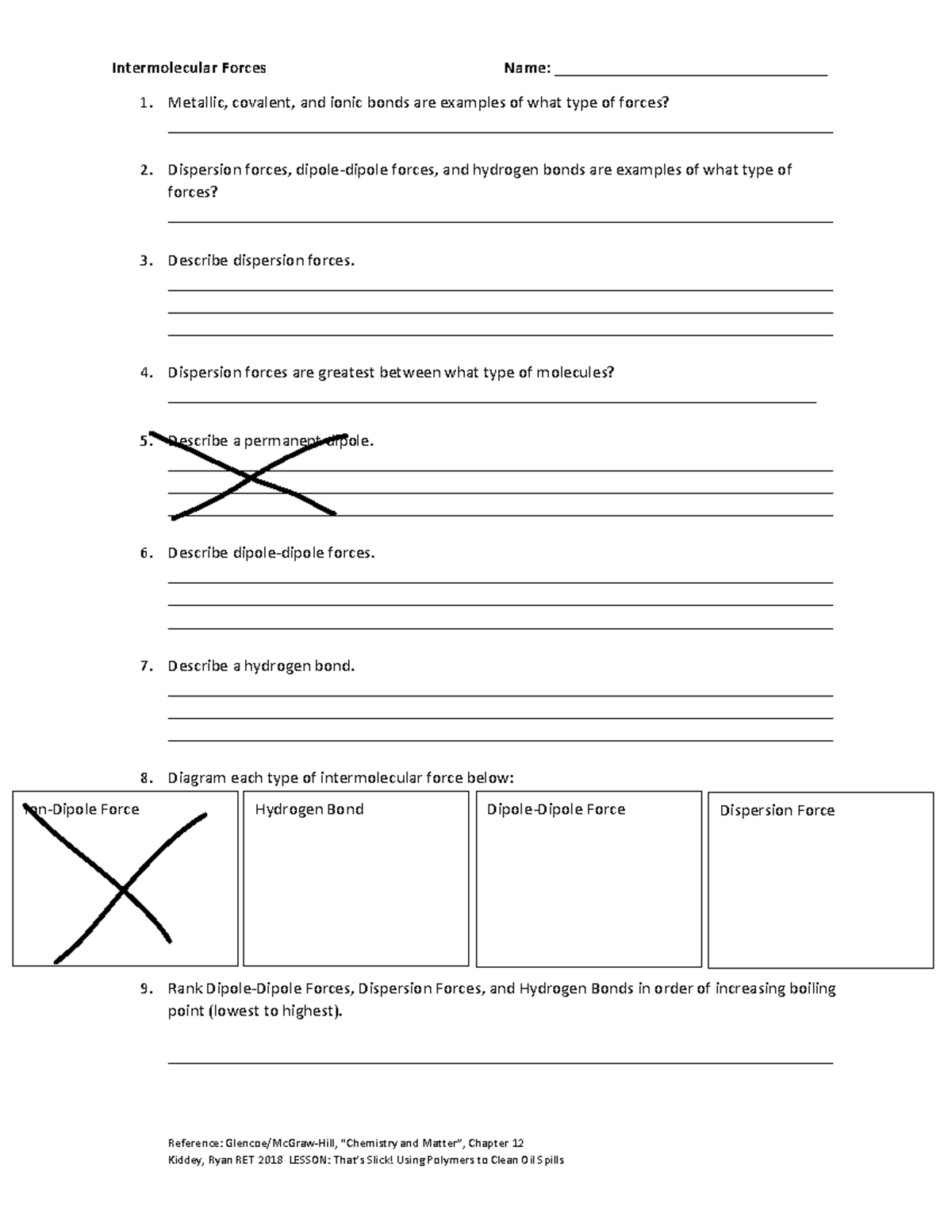 Intermolecular Forces - Worksheet for RET 2018 Lesson - Studocu