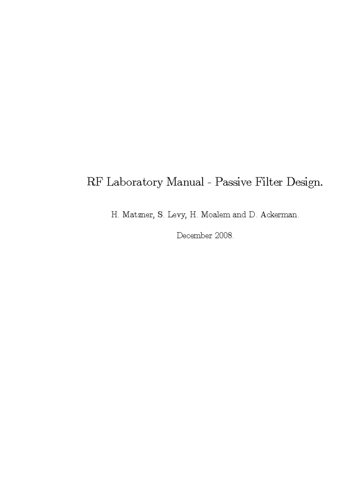 RF Laboratory Manual: Passive Filter Design (Experiment 5) - Studocu