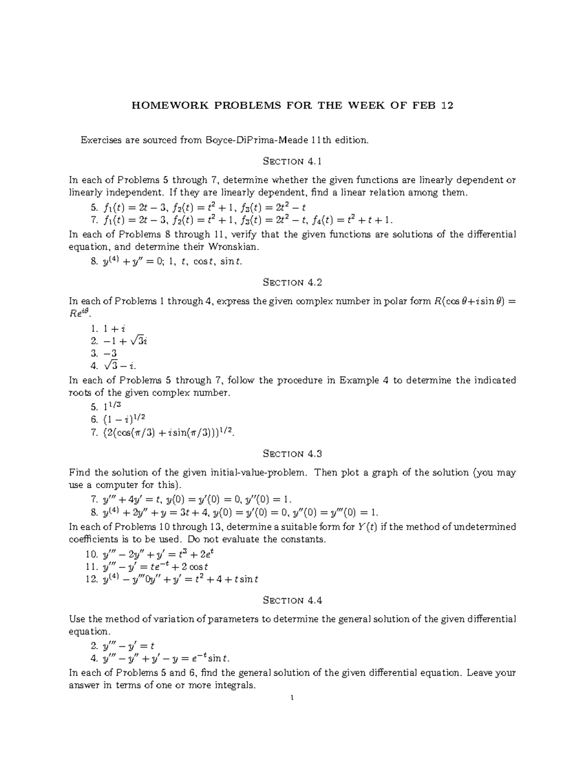 Homework Problems for the Week of Feb 12 - Section 4.1 to 4.4 - Studocu
