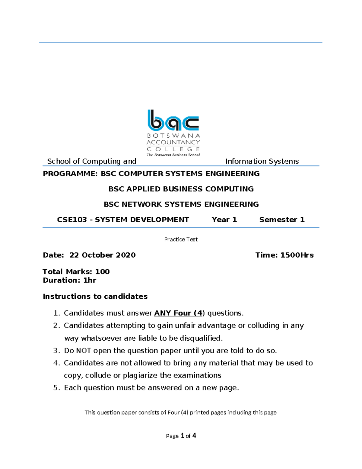 SD Practice Test 2020 - CSE - School of Computing and Information ...