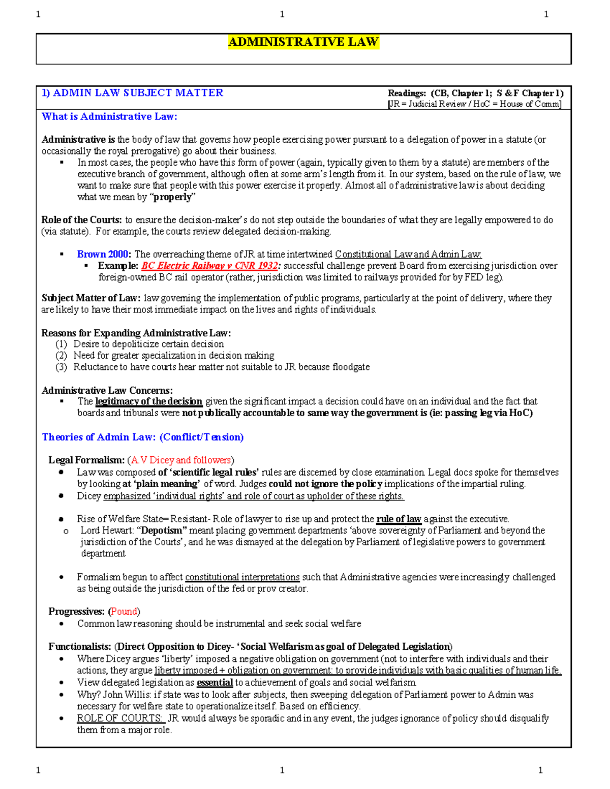Admin LAW Notes Short Summary - ADMINISTRATIVE LAW 1) ADMIN LAW SUBJECT ...