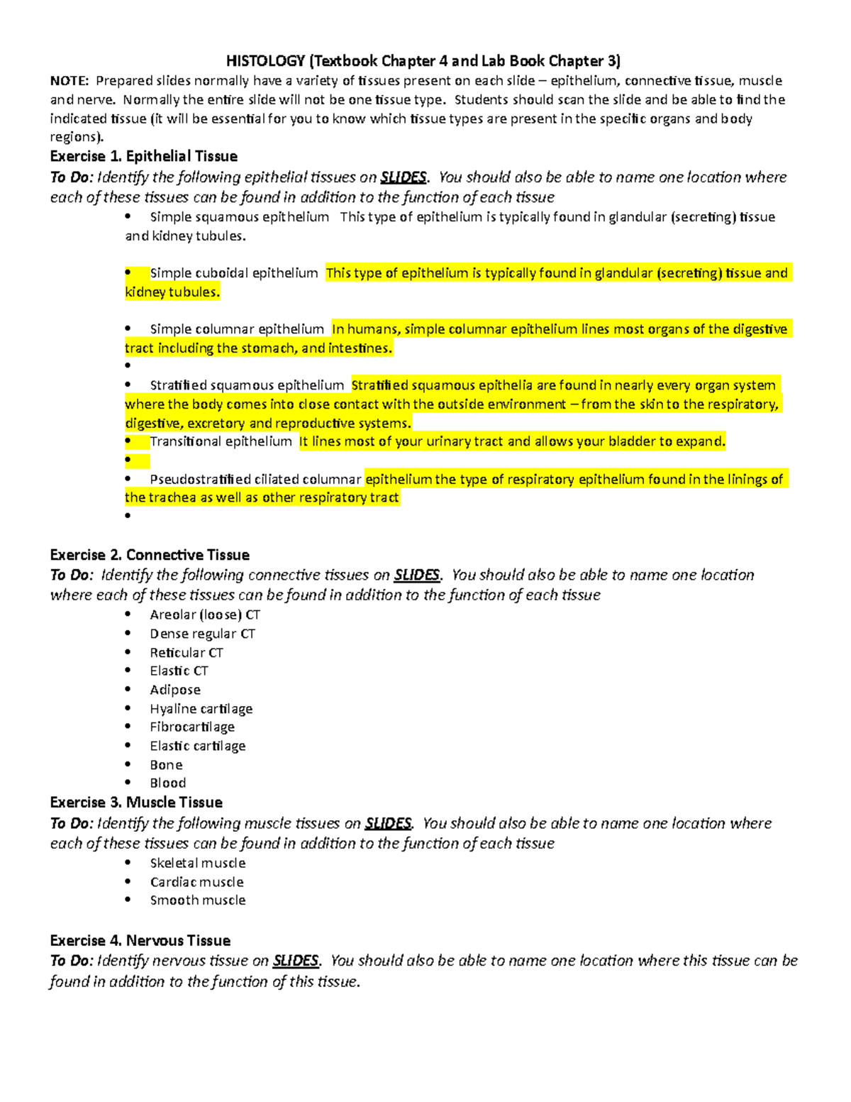 Histology Lab Handout - Dr. Justin Cobb - HISTOLOGY (Textbook Chapter 4 ...